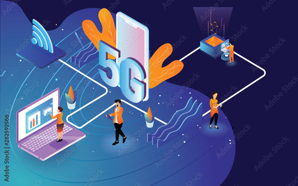 Isometric illustration of modern 5G technology vector concept for web ...