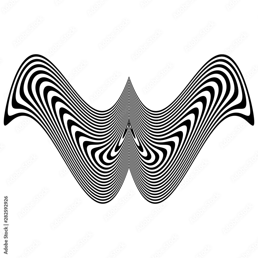 Abstract Black And White Striped Object In Shape Of Wings Geometric Pattern With Visual