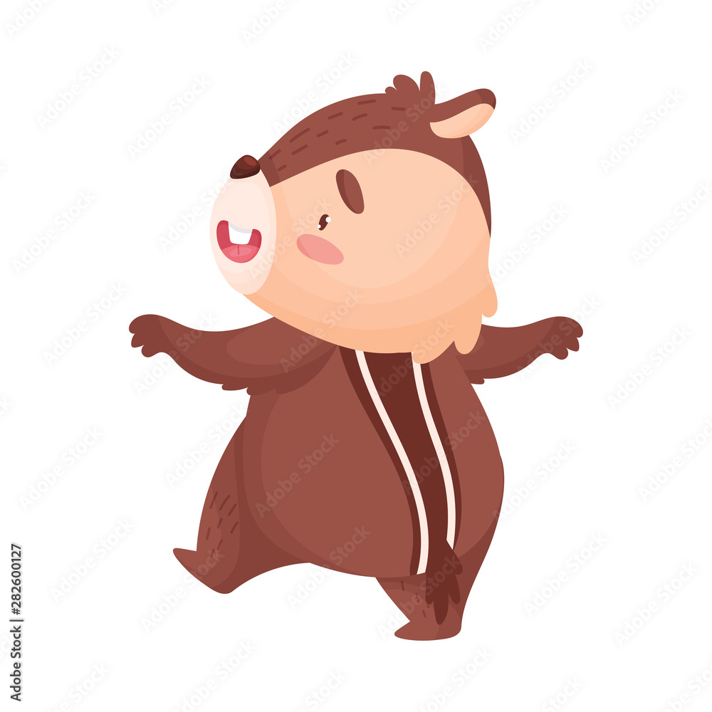 Cartoon chipmunk stands on one leg. Vector illustration on white ...