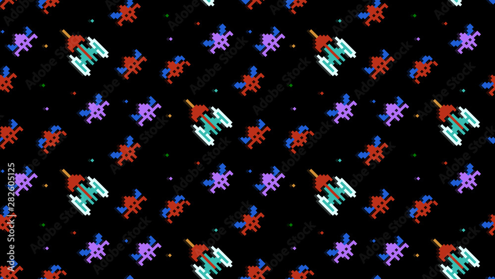 Vector seamless background, pixel arcade game Stock Vector | Adobe Stock