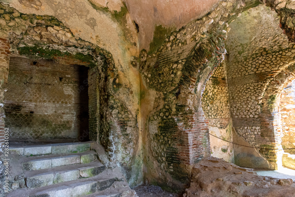 Italy, Capri, view and details of the archaeological remains of the ...