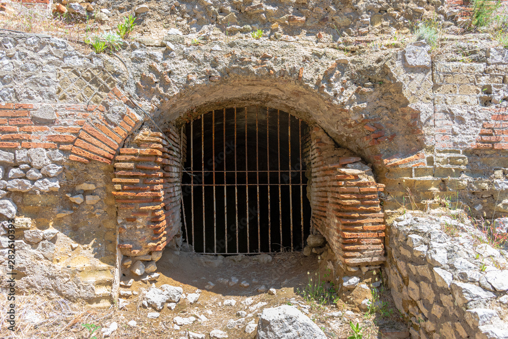 Italy, Capri, view and details of the archaeological remains of the ...