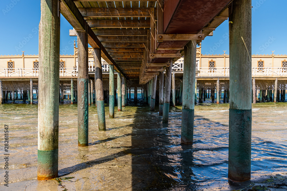Summer seaview of the famous old historic wooden bathhous Varbergs ...