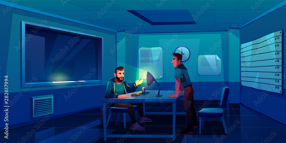 Interrogation of criminal in police station, policeman interviewing ...