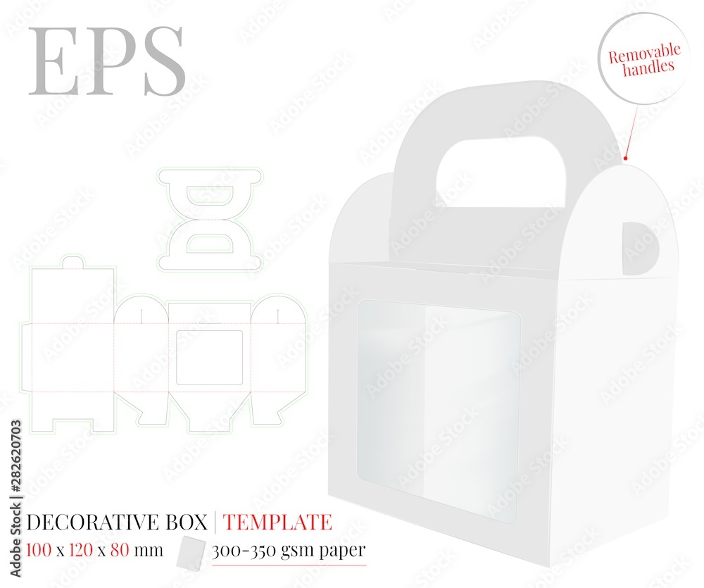 Box with window with handles, vector, template with die cut / laser cut ...