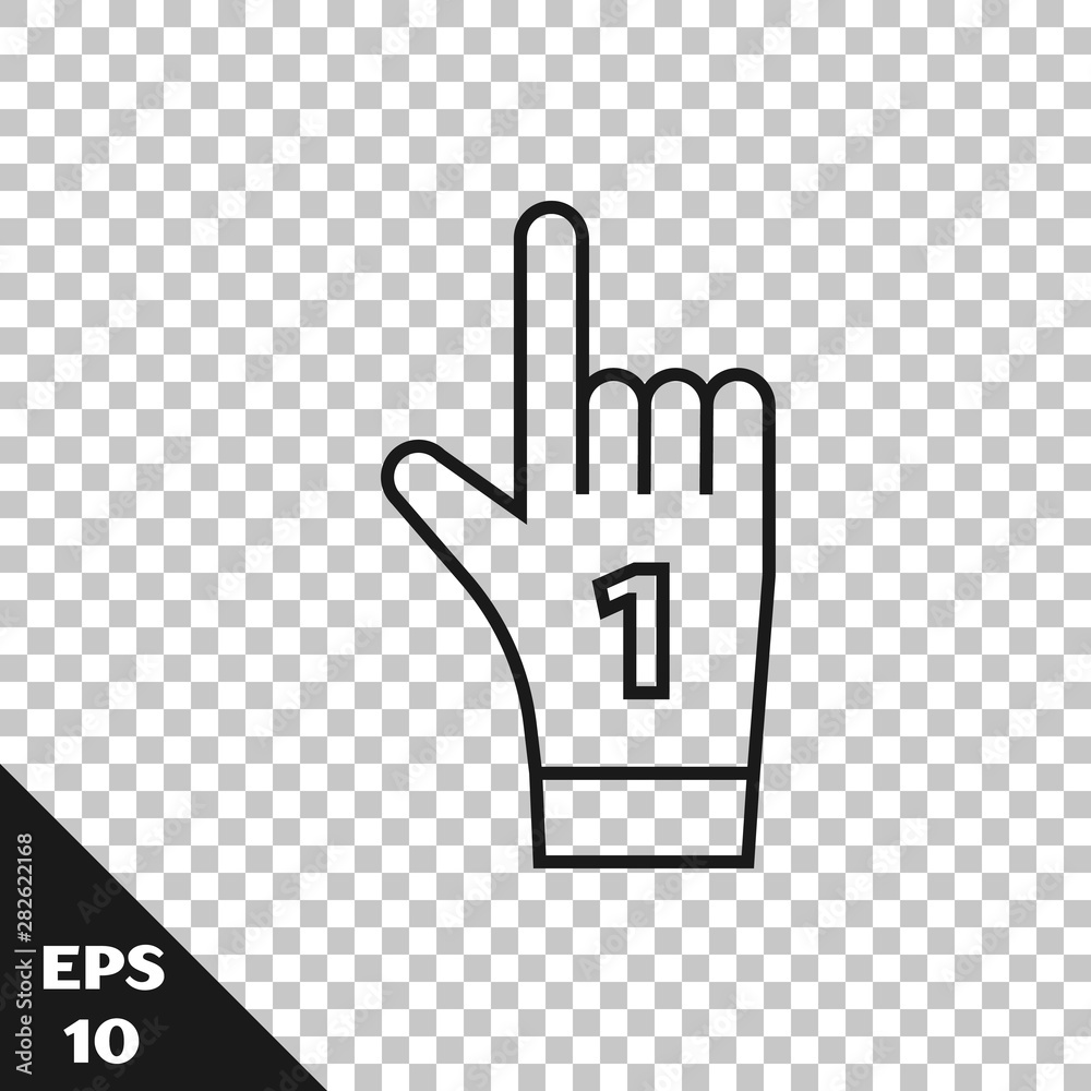Black line Number 1 one fan hand glove with finger raised icon isolated ...