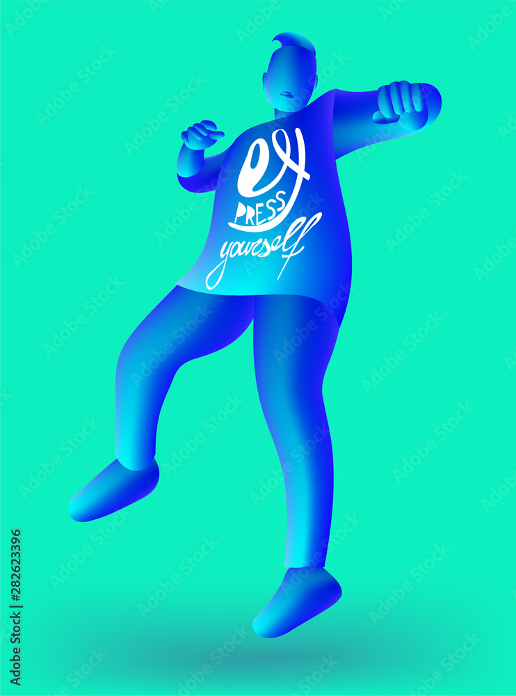 Bright poster with volume silhouette of man in a fighting pose in a ...