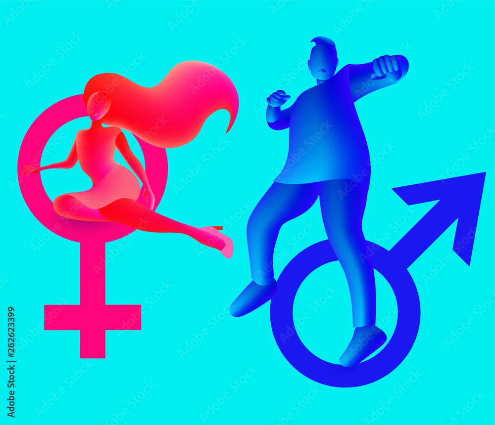 Gender relationship poster with male and femail signs and silhouettes ...