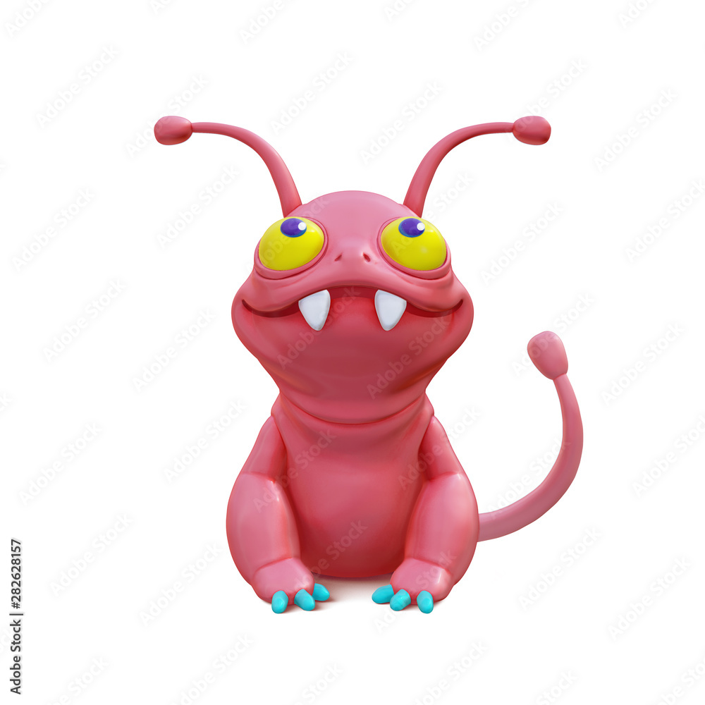 3d digital illustration of a cute little cartoon red monster sitting on ...