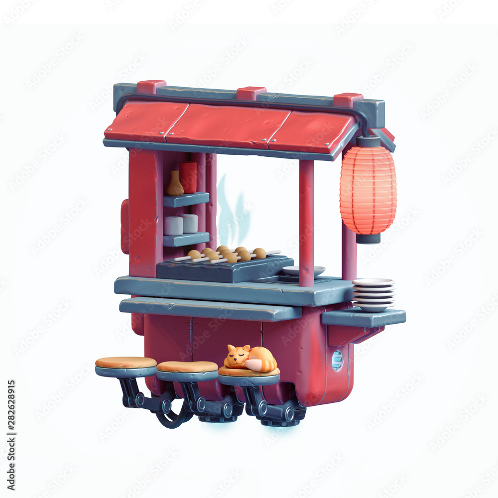 Illustration of cartoon science fiction traditional Japanese street ...