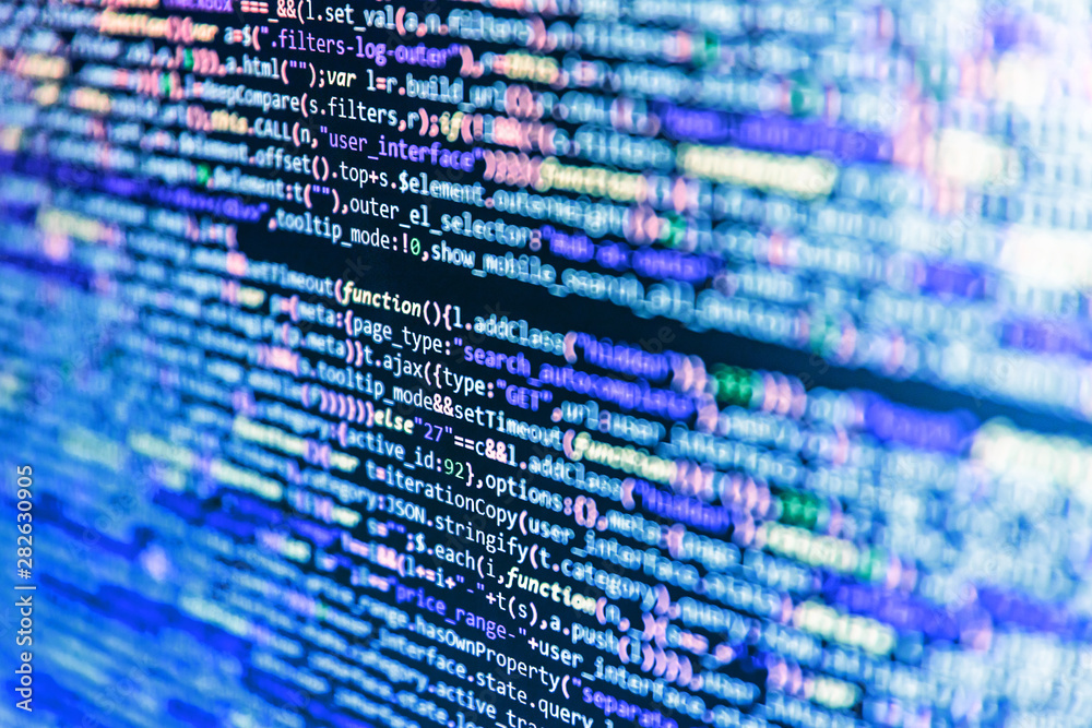 Computer script coding source code on desktop monitor. Photo of computer digital background ...