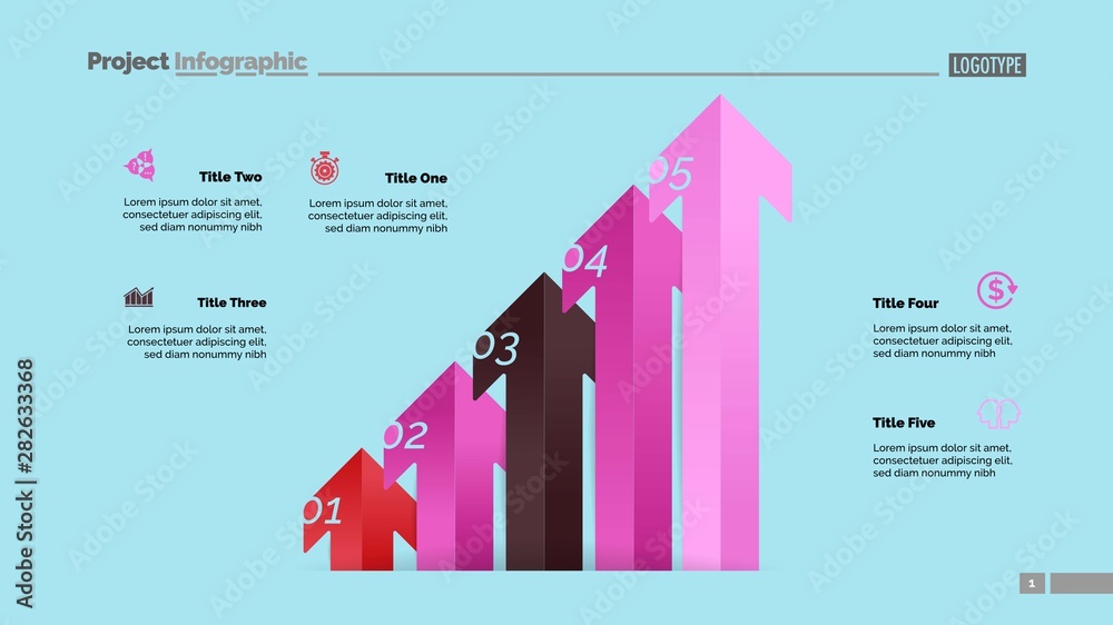 Arrow diagram with five steps. Bar chart, step diagram, slide template ...