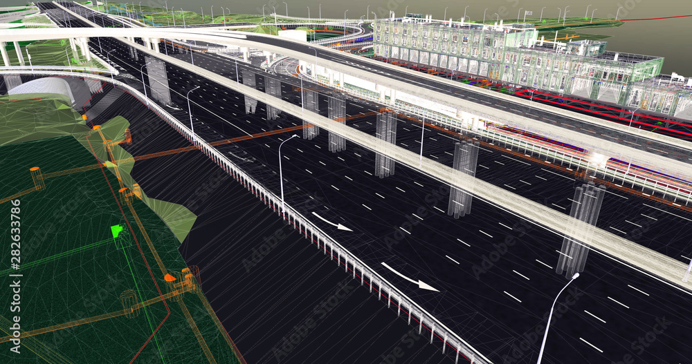 The BIM model of the object of transport infrastructure of wireframe ...