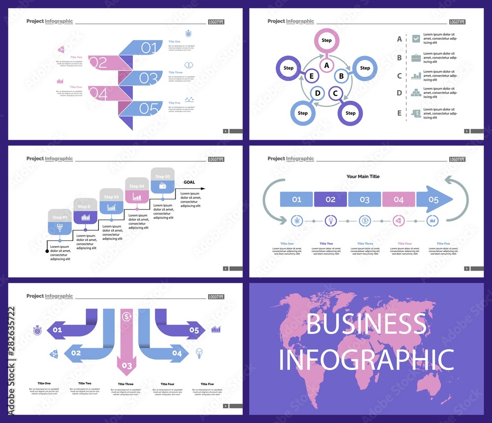 Creative infographic diagrams with geometric elements for project ...
