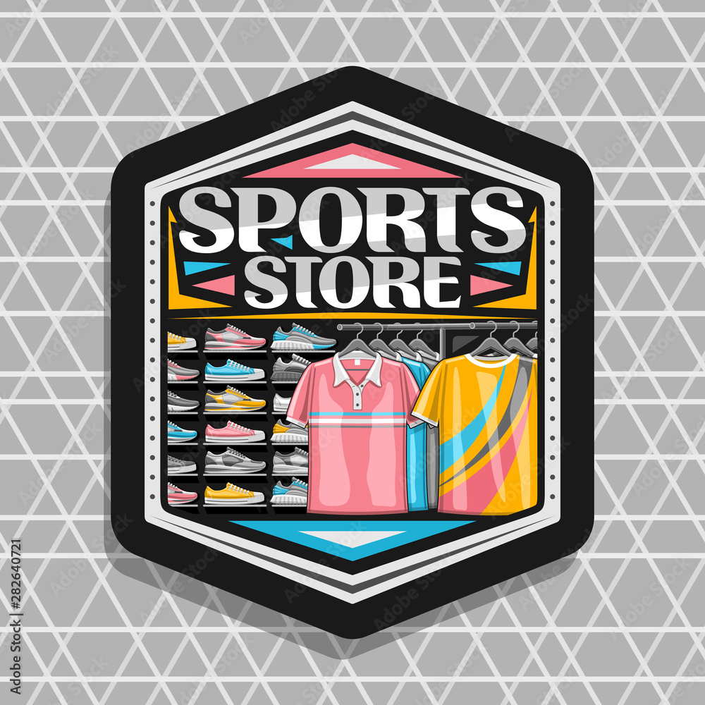 Vector logo for Sports Store, black hexagonal sign board with ...