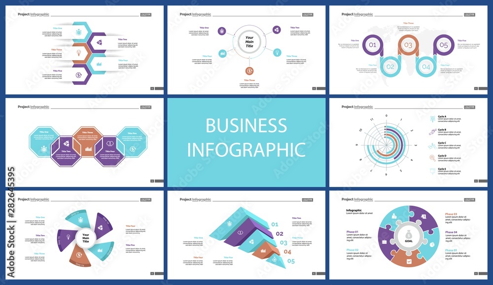 Creative infographic diagrams with geometric elements for project ...