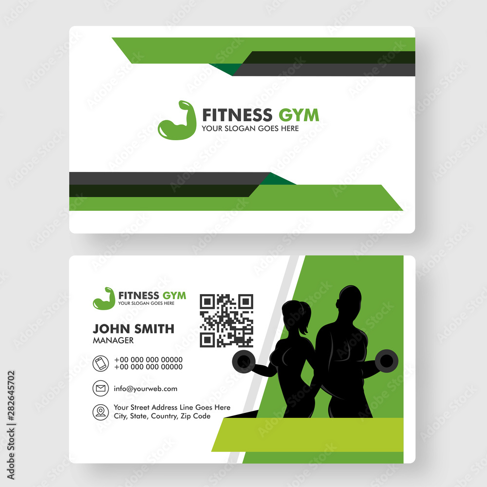 Front and back view of Fitness GYM business card or horizontal template ...