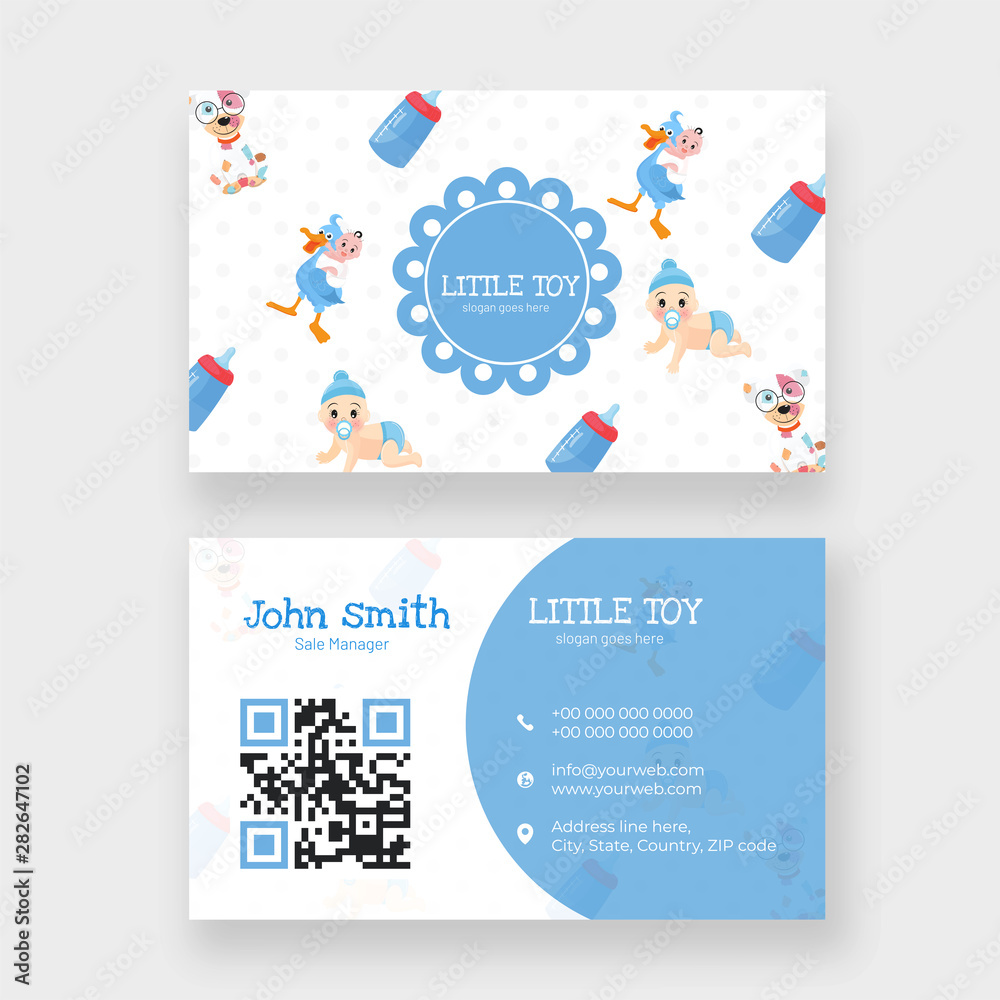 Front and back view of Little toy business card or visiting card design ...