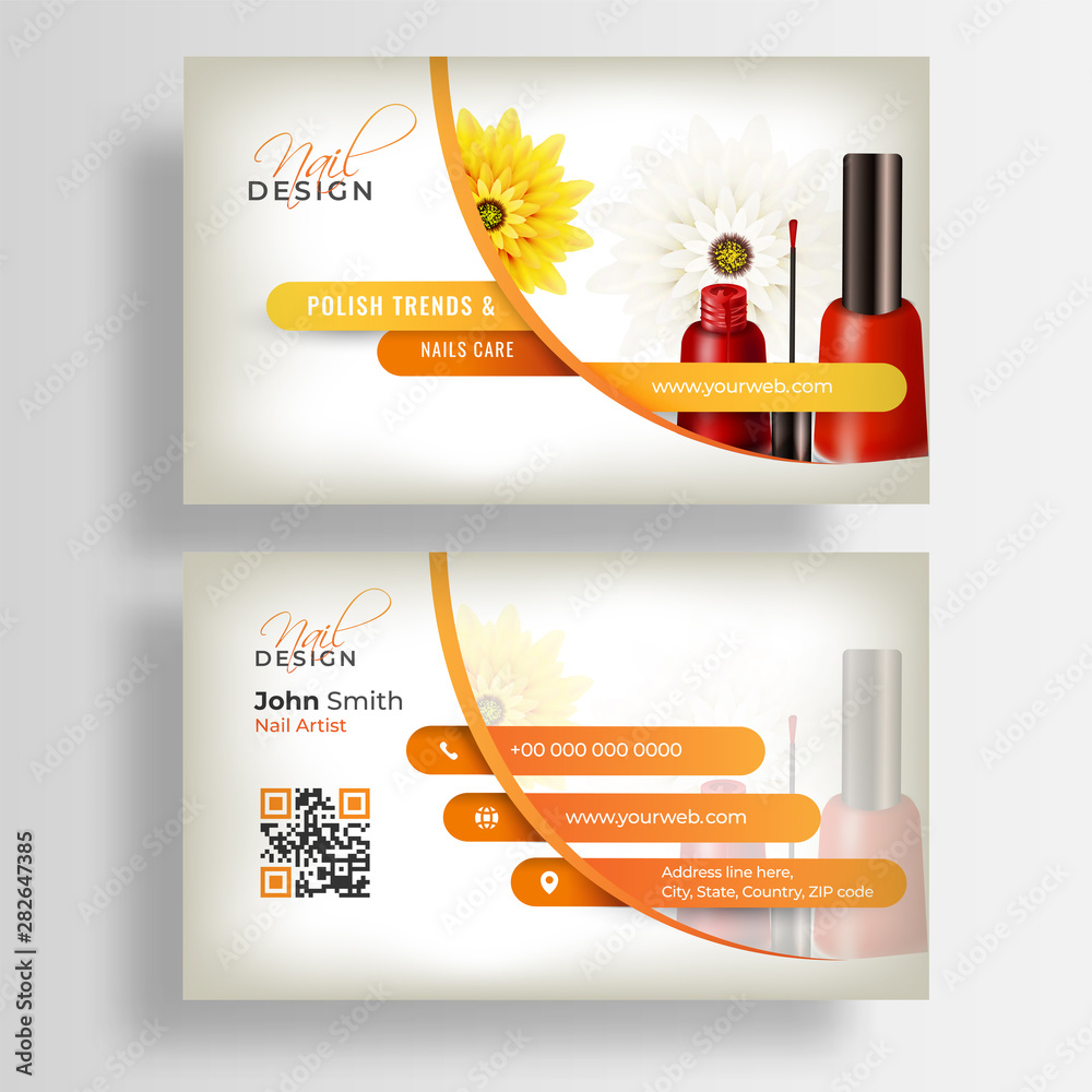 Front and back view of Nail Artist business card or visiting card ...
