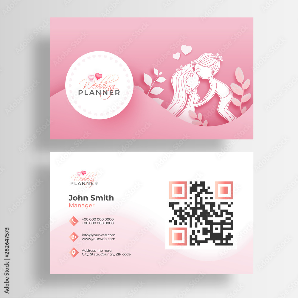 Front And Back View Of Wedding Planner Business Card Or Visiting Card 