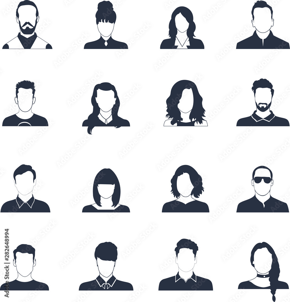 Big set of hand drawn Avatar profile icon (or portrait icon), including ...