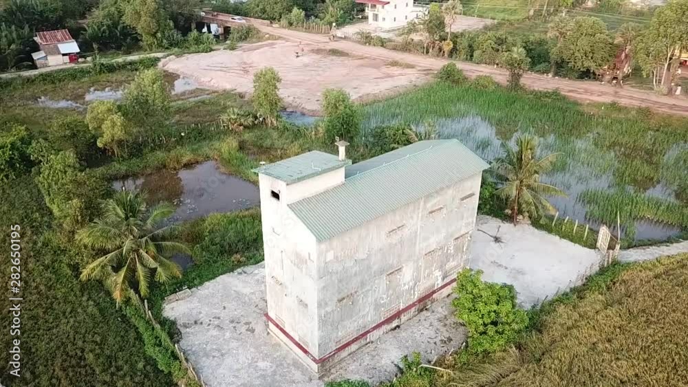 Drone footage of an edible bird's nest building in the countryside of ...