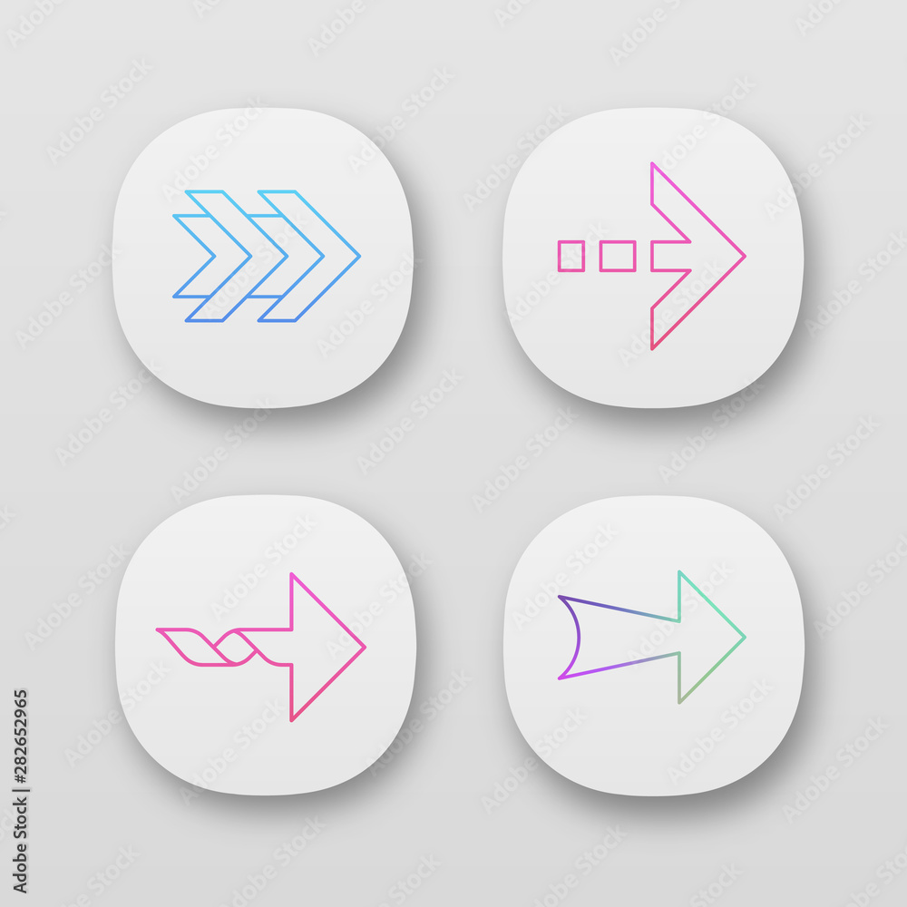 Arrows app icons set. Double, dotted, twisted, wide next arrows ...