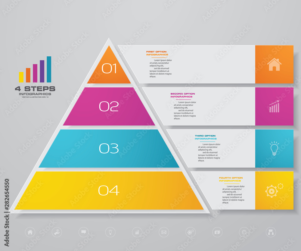 4 steps pyramid with free space for text on each level. infographics ...