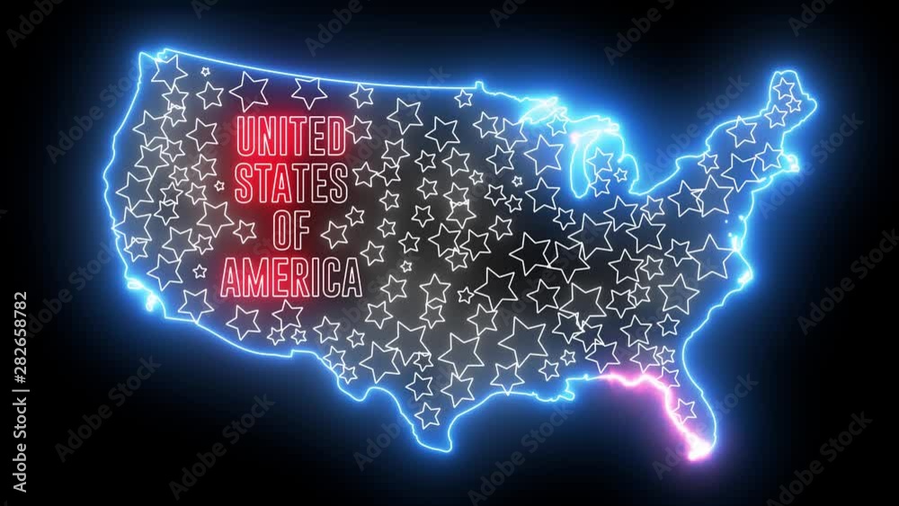 United States of America map with neon glowing light. Creative ...