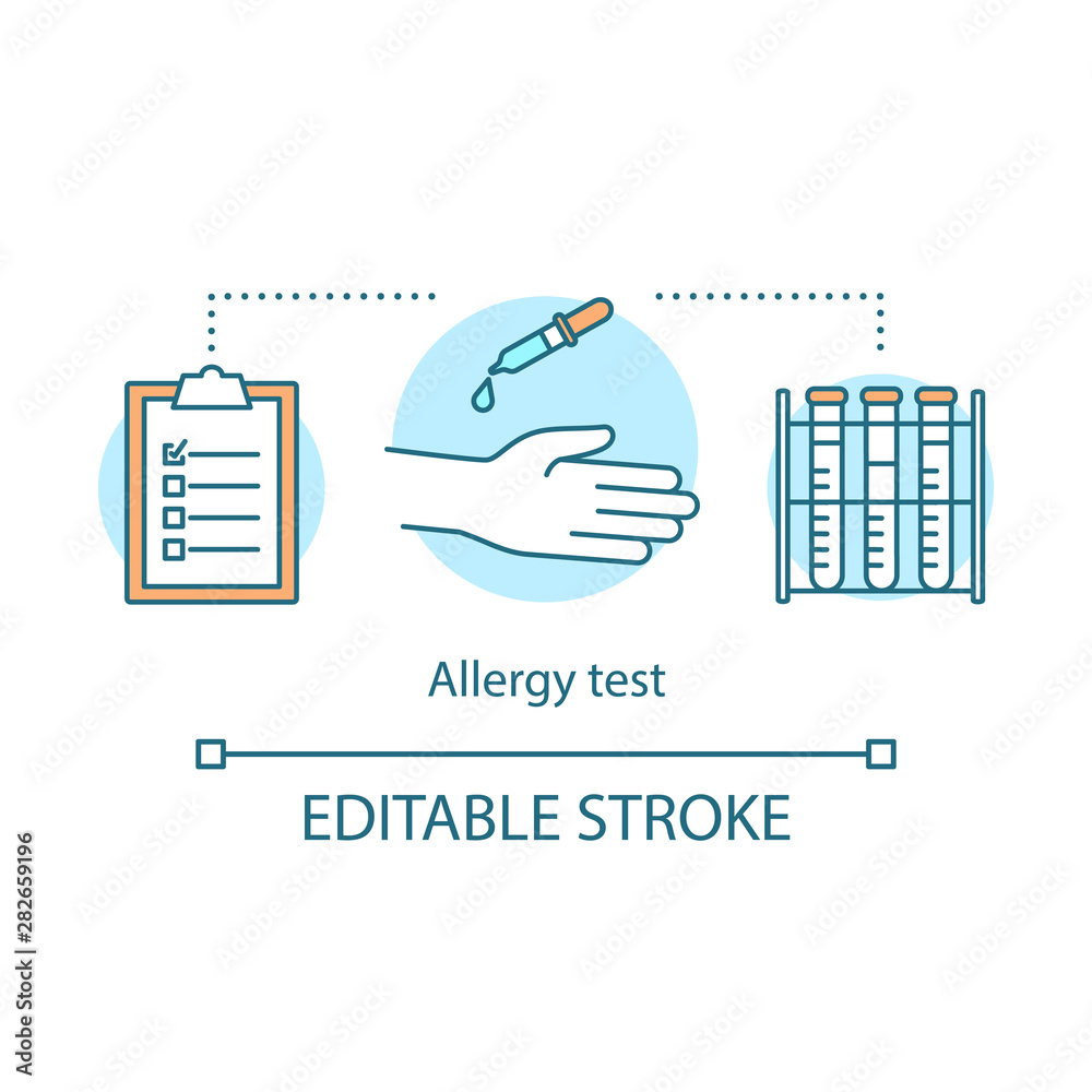 Allergy test concept icon. Allergic diseases identification idea thin ...