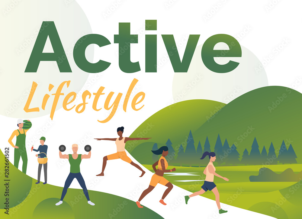 Active people training outdoors with text sample. Male and female ...