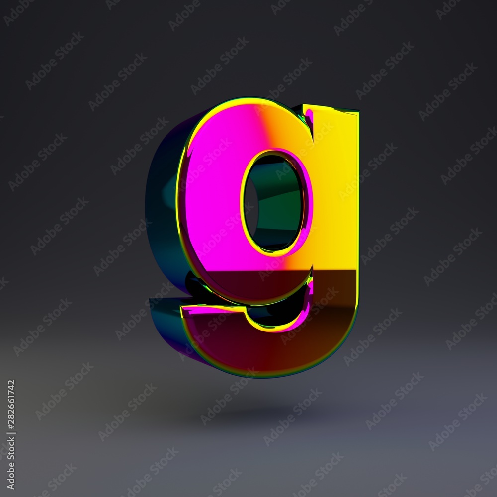 Holographic 3d letter G lowercase. Glossy font with multicolor ...