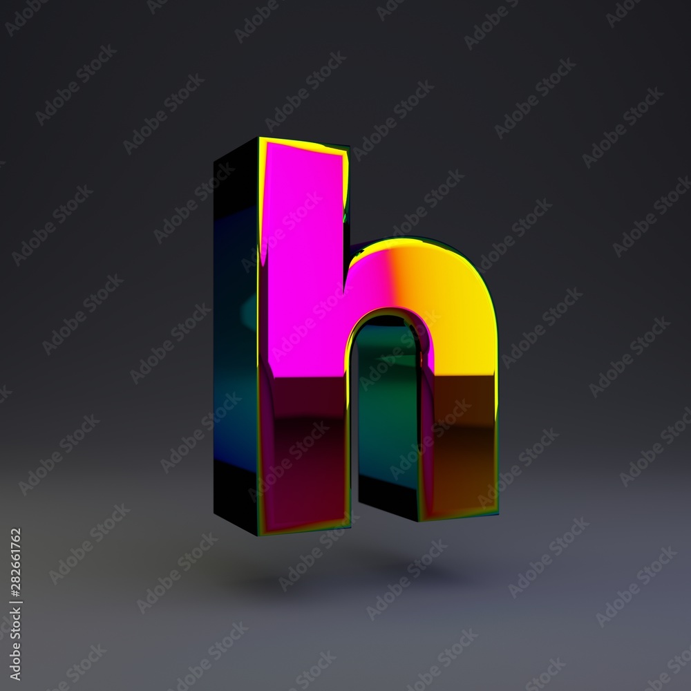Holographic 3d letter H lowercase. Glossy font with multicolor ...