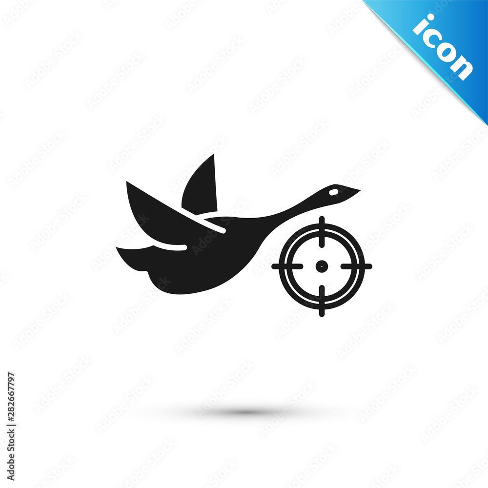 Black Hunt on duck with crosshairs icon isolated on white background ...