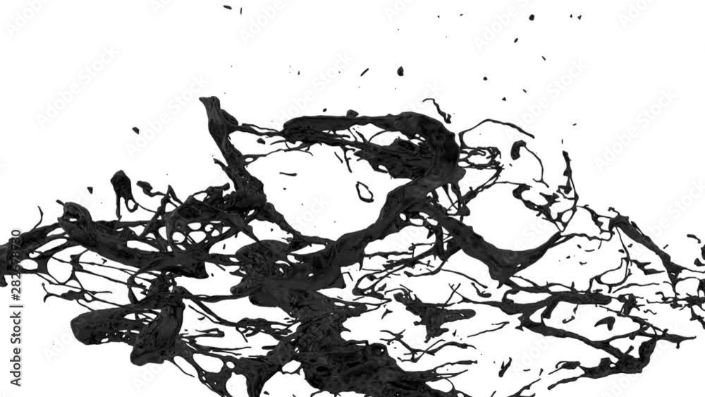 rotating splash of black color in slow motion, alpha channel included ...