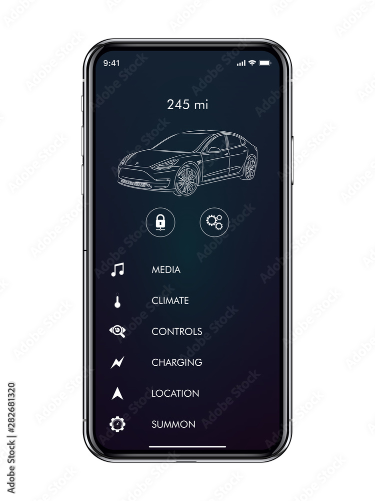Smart car control app mobile interface vector template. Smartphone ...