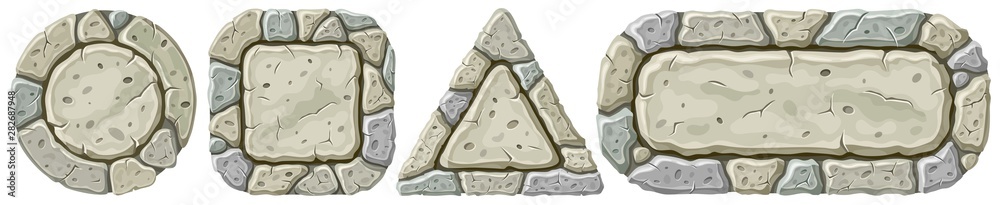 Vector illustration set of stone boards. Isolated cartoon frames with ...