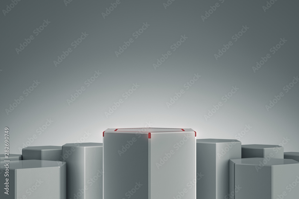 Elegant Blank product stand with light and glow. Hexagon platform for ...