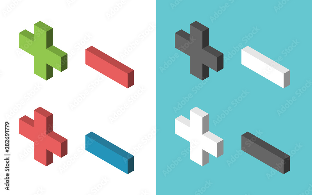 Isometric plus, minus set Stock Vector | Adobe Stock