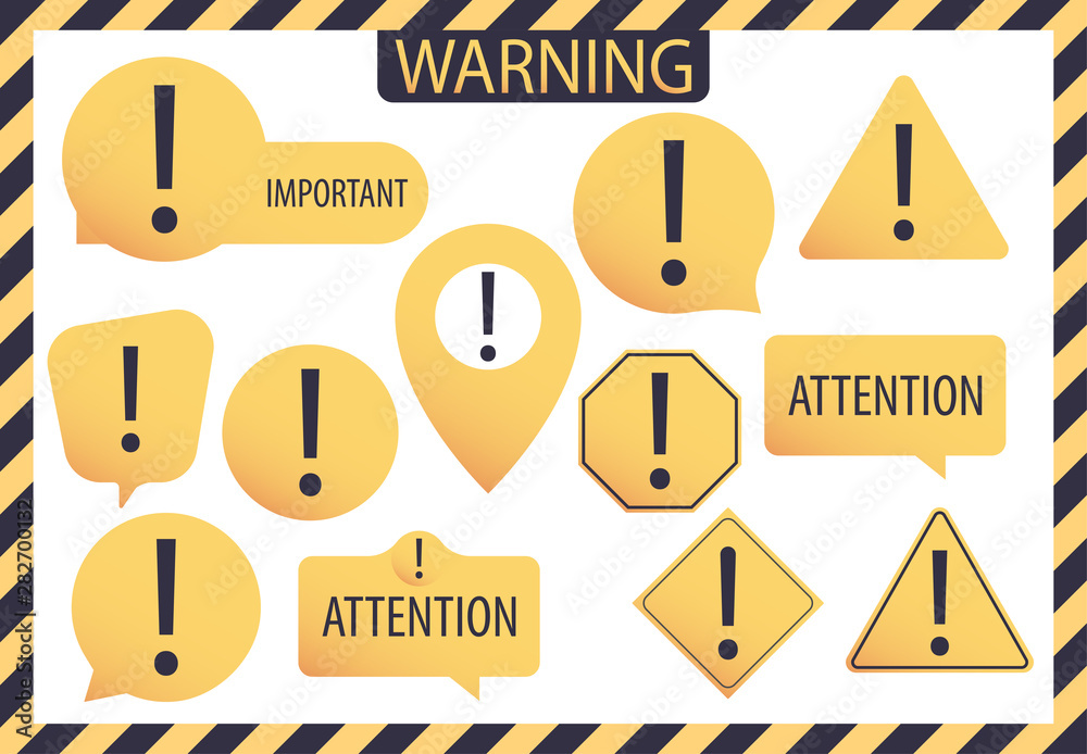 Set of vector symbol icons of attention, important and warning ...