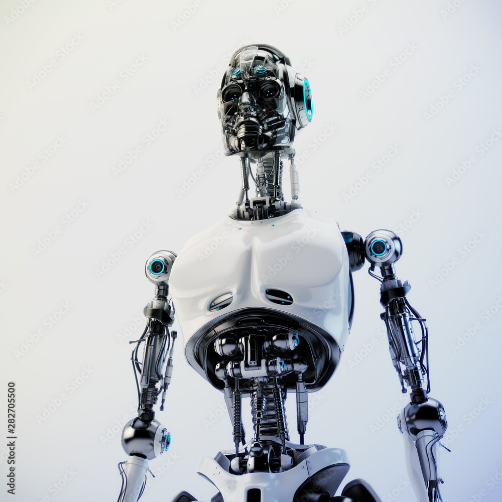 Faceless robotic torso with visible connections, 3d rendering Stock ...
