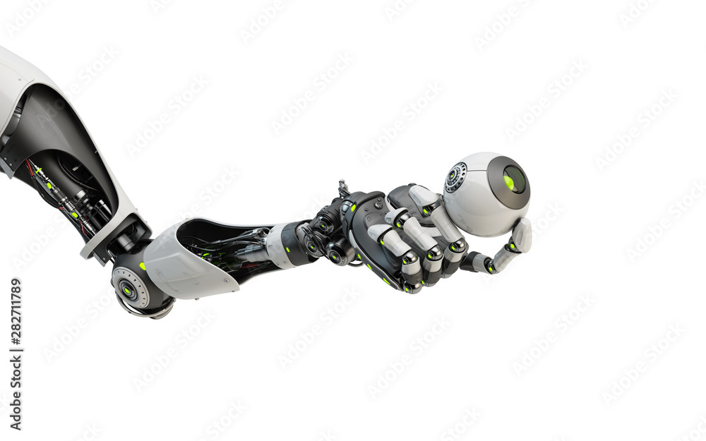 Futuristic robotic arm holding camera, 3d rendering Stock Illustration ...
