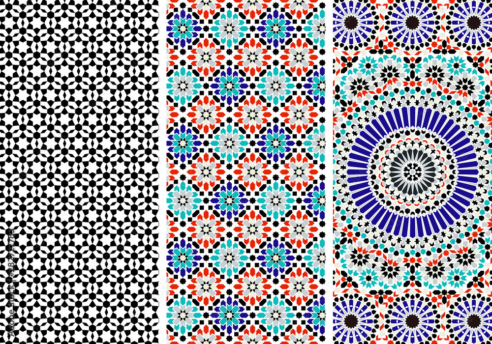 Arabic Mosaic Zellige Colorful Vector. Red, blue and green colors ...