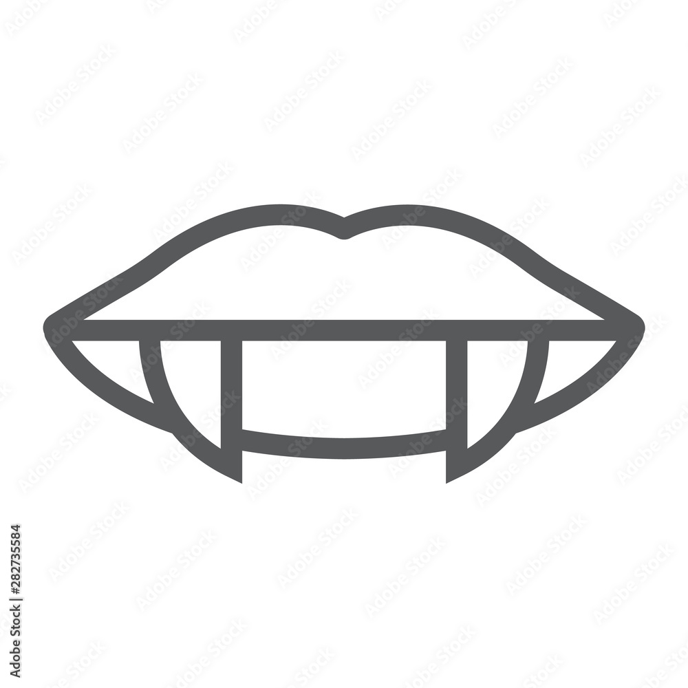 Vampire teeth line icon, female and mouth, lips sign, vector graphics ...