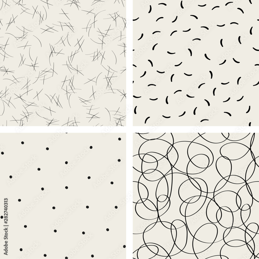 Set of seamless abstract hand-drawn patterns. Vector modern creative ...