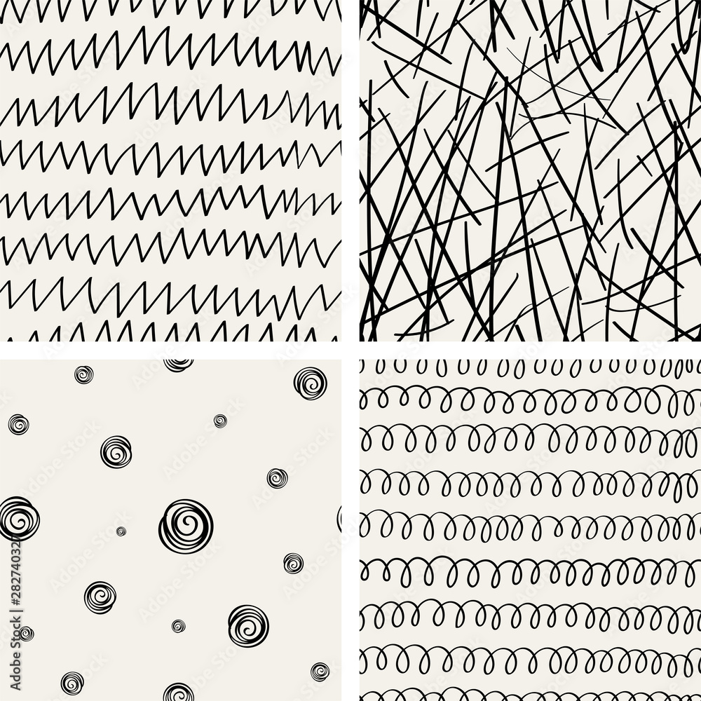 Set of seamless abstract hand-drawn patterns. Vector modern creative ...