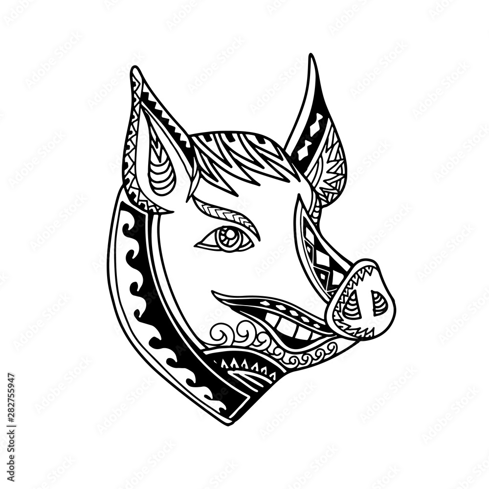 Tribal tattoo style illustration of head of a pig, hog, boar or swine ...