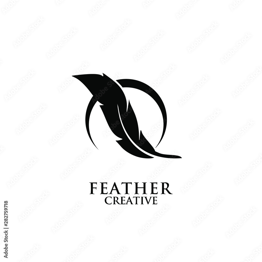 feather logo with circle icon design vector illustration symbol Stock ...