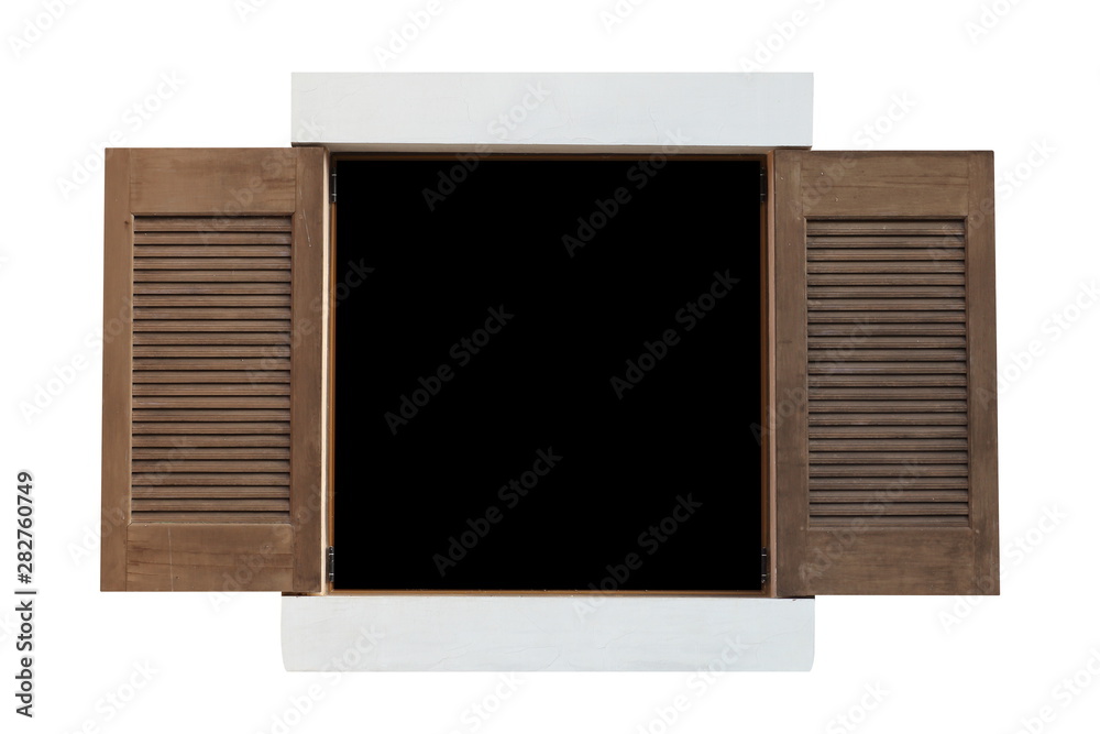 European vintage style wooden window isolated on white background for ...