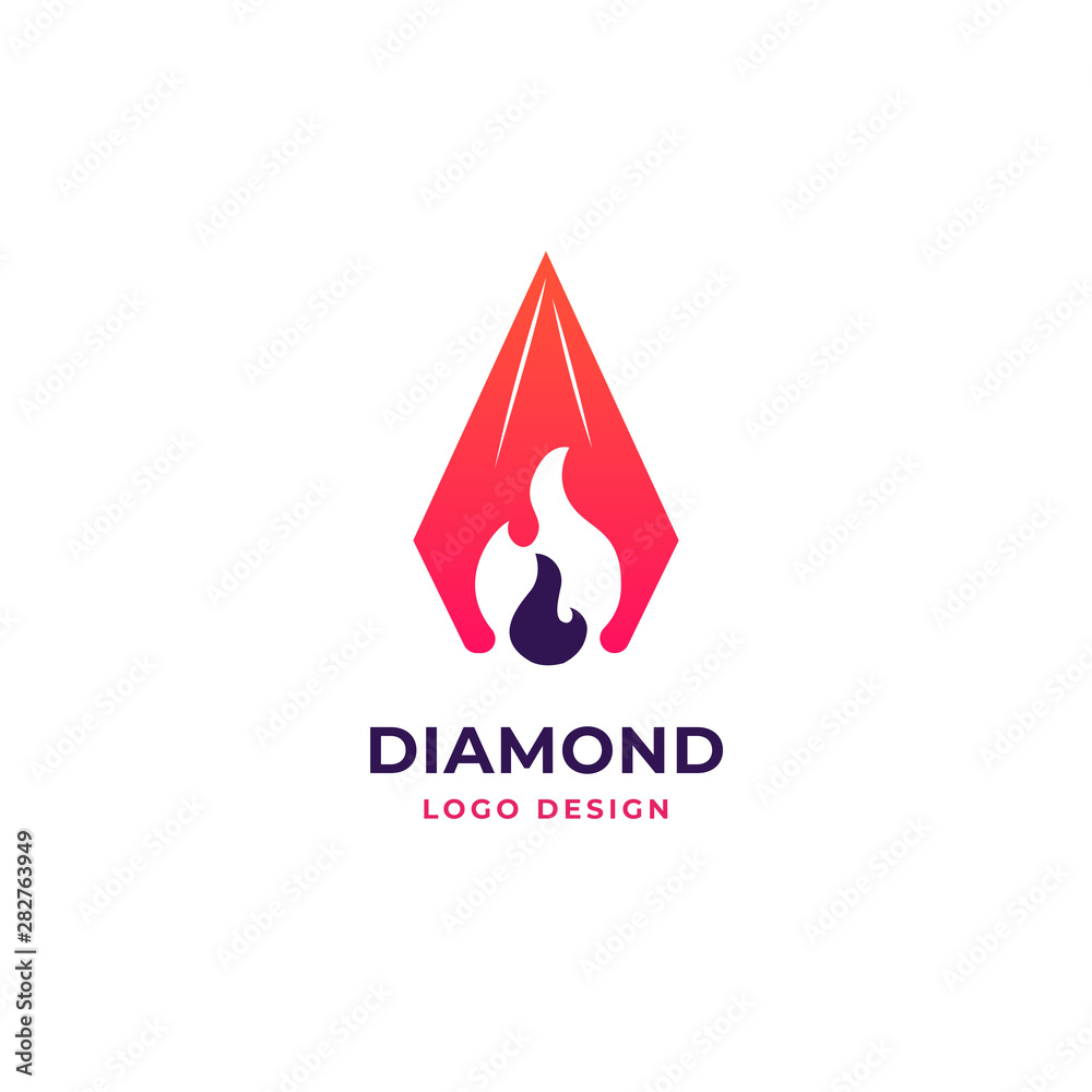 fire inside diamond creative logo design. flame and stone vector ...